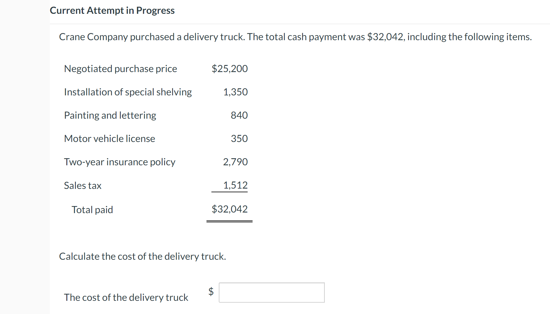 Solved Current Attempt in Progress Crane Company purchased a | Chegg.com