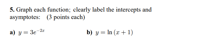 Solved 5. Graph each function; clearly label the intercepts | Chegg.com