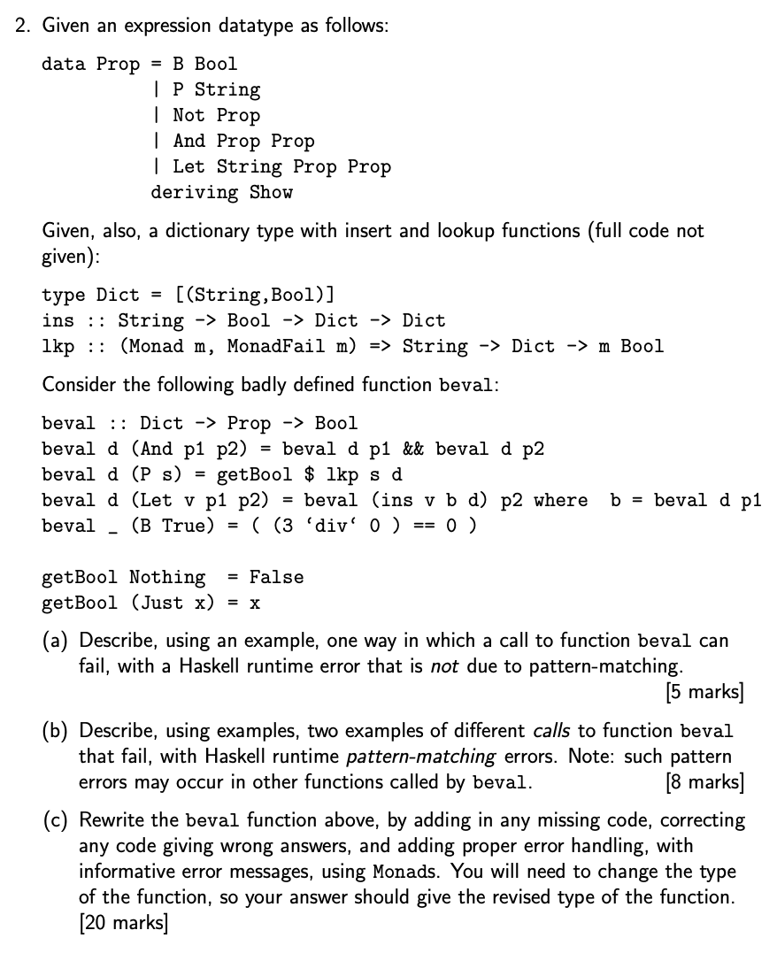 2 Given An Expression Datatype As Follows Data Prop 