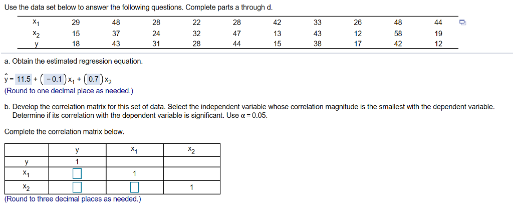 Solved Use the data set below to answer the following | Chegg.com
