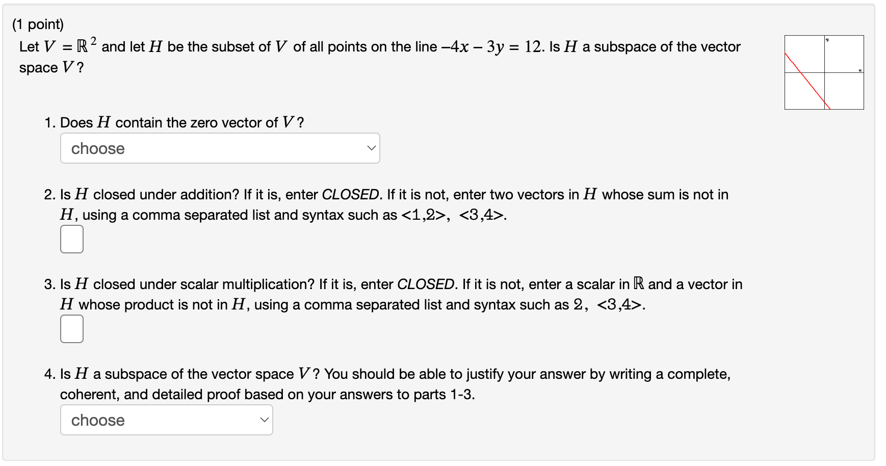 Solved 1 point) Let V=R2 and let H be the subset of V of all | Chegg.com