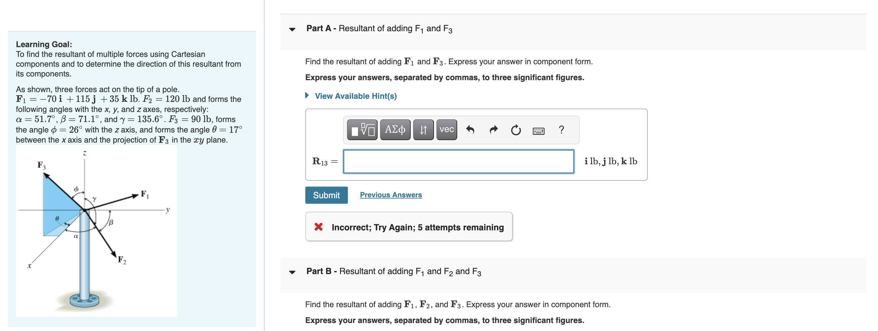 Part B - Resultant of adding F1 and F2 and F3 Find | Chegg.com