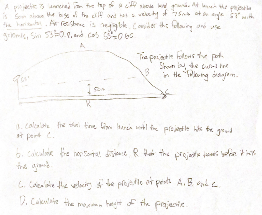 Solved A projectile is launched from the top of a cliff | Chegg.com