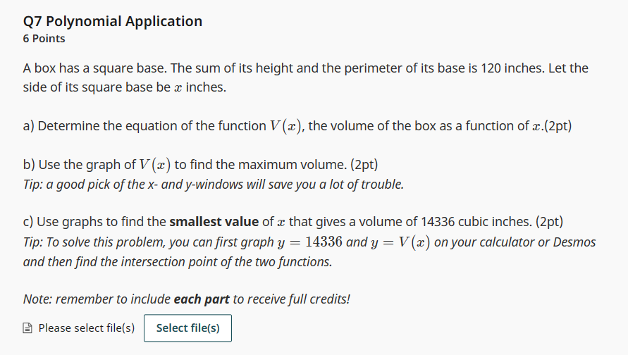 Solved Q7 Polynomial Application 6 Points A box has a square | Chegg.com