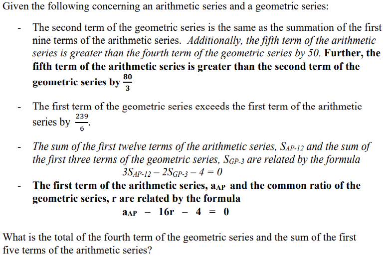 Solved Given the following concerning an arithmetic series | Chegg.com