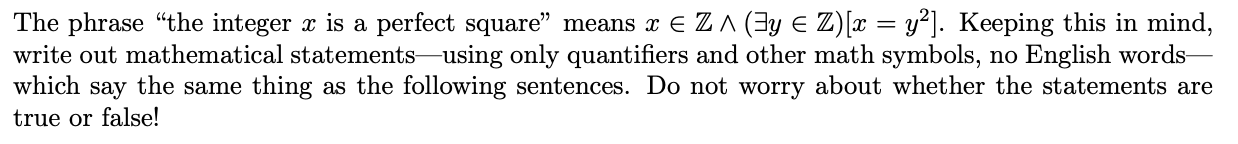 Solved The phrase "the integer x is a perfect square" means | Chegg.com