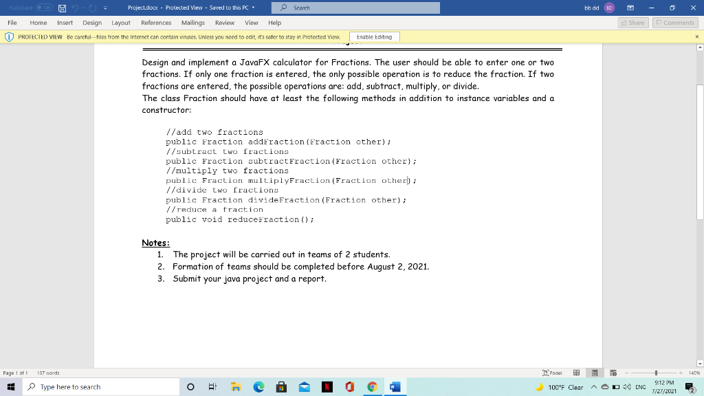 Solved Autosave a B Project.docx - Protected View - Saved to | Chegg.com