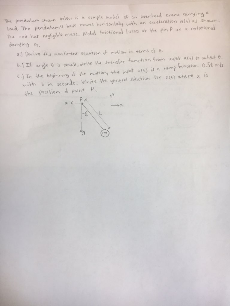Solved The pendulum shown below is a simple model of an | Chegg.com