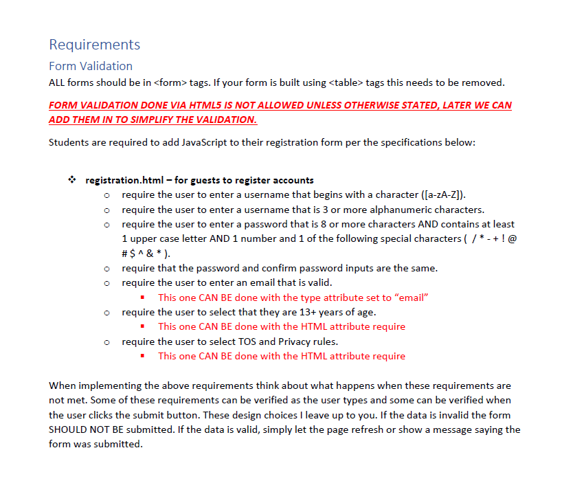 Solved Requirements Form Validation ALL forms should be in | Chegg.com
