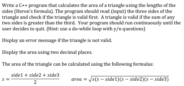 Solved Write A C Program That Calculates The Area Of A 