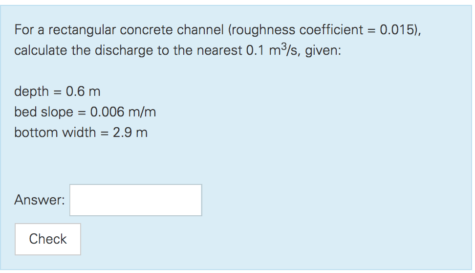 Solved For a rectangular concrete channel (roughness | Chegg.com