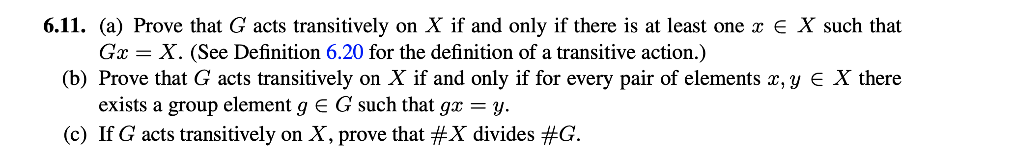 6 11 A Prove That G Acts Transitively On X If And