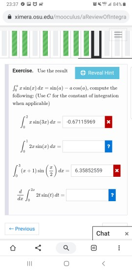 Solved 23:37 PM 84% ximera.osu.edu/mooculus/aReviewOfintegra | Chegg.com