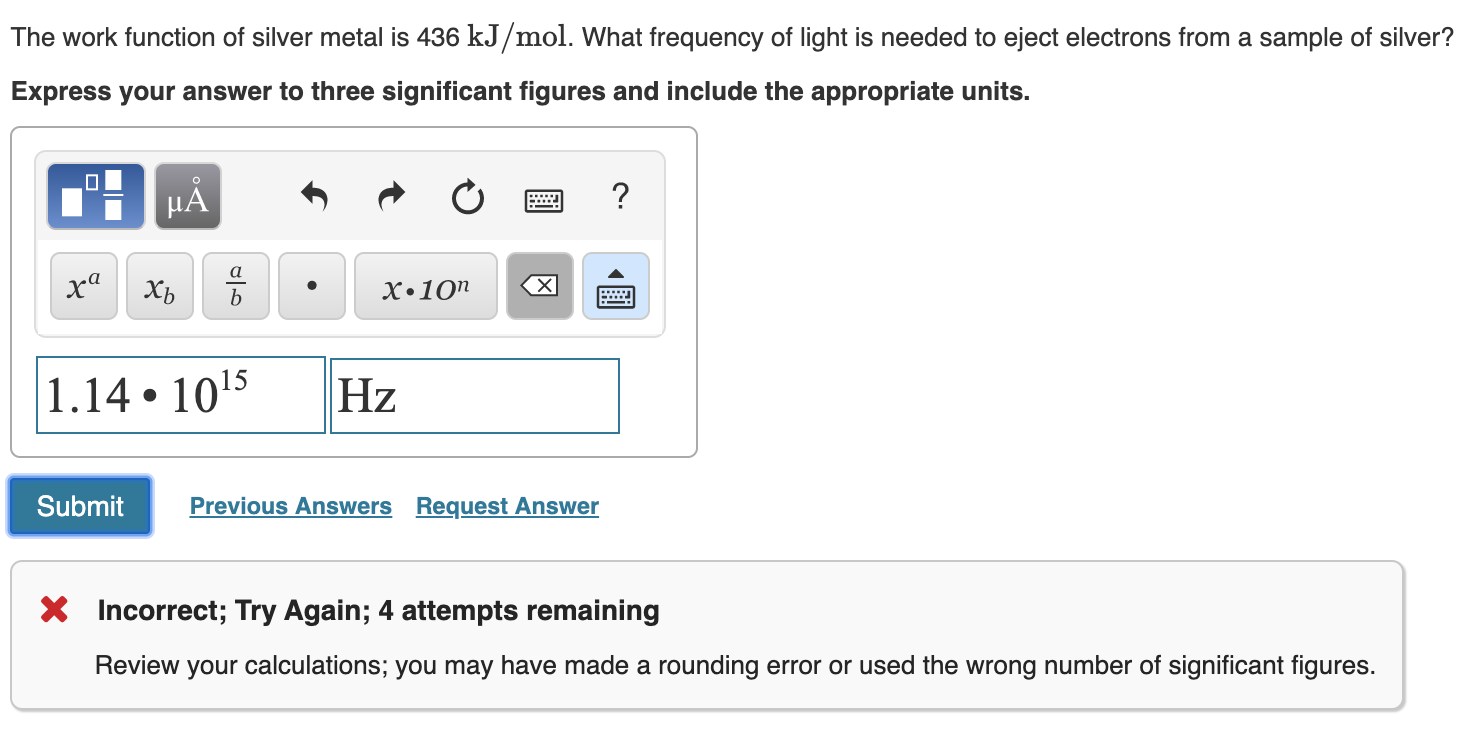 Solved The work function of silver metal is 436 kJ/mol. What | Chegg.com