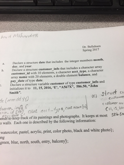 Solved a. Declare a structure date that includes the integer | Chegg.com