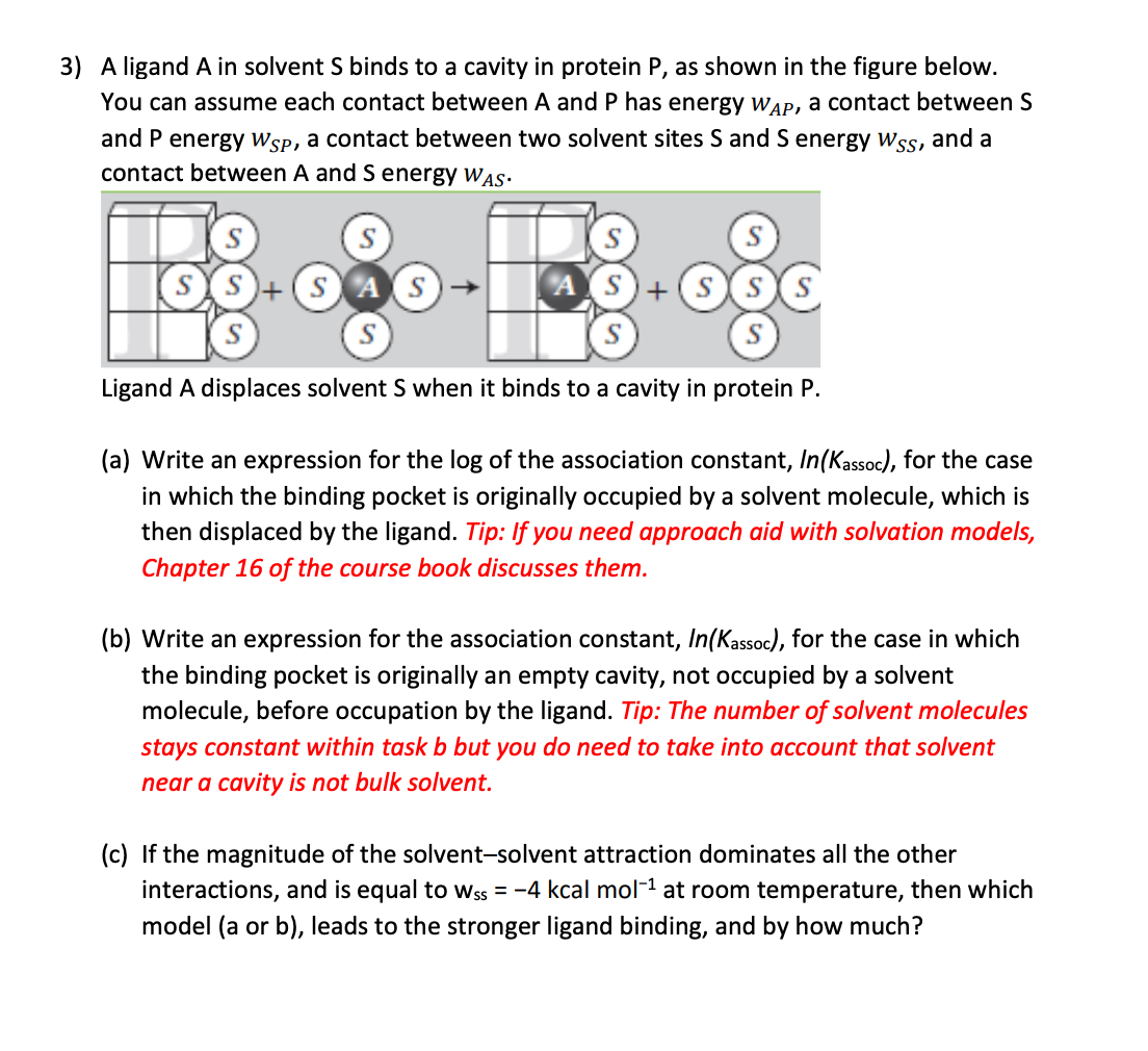Solved A ligand A ﻿in solvent S ﻿binds to a cavity in | Chegg.com