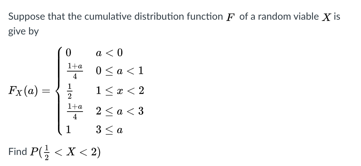 Solved Suppose that the cumulative distribution function F | Chegg.com