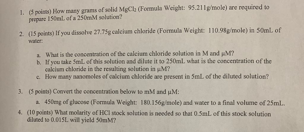 Solved 1. (5 points) How many grams of solid MgCl2 (Formula | Chegg.com