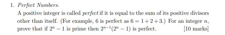 Solved Perfect Numbers. A positive integer is called perfect | Chegg.com