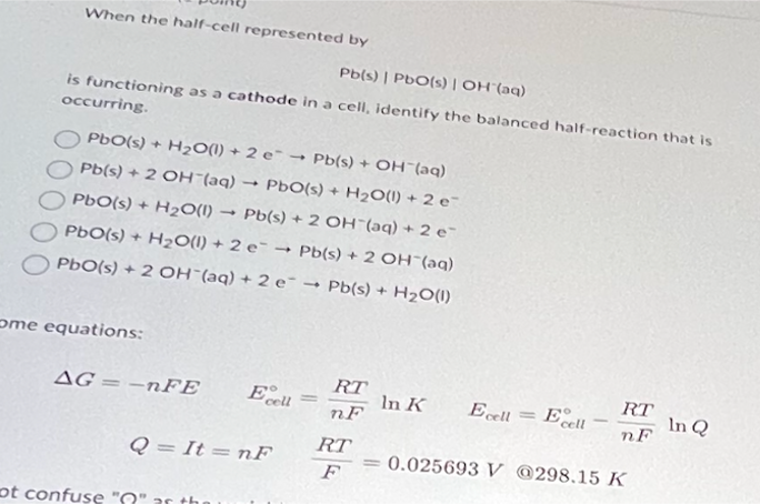 Solved is functioning as a cathode in a occurring. | Chegg.com