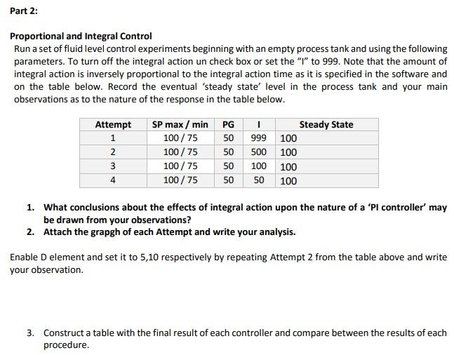 Part 2: Proportional and Integral Control Run a set | Chegg.com