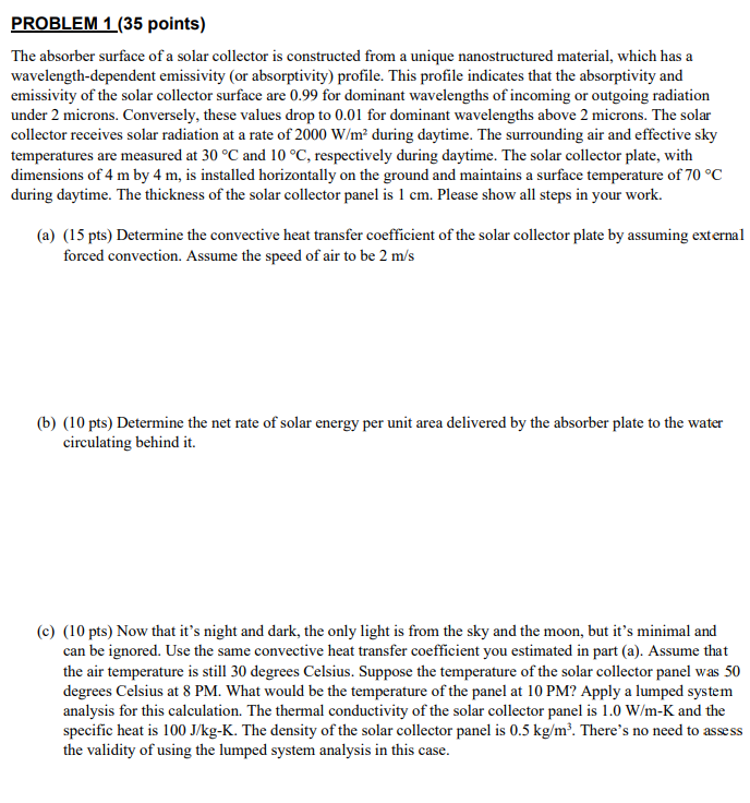 Solved PROBLEM 1 (35 points) The absorber surface of a solar | Chegg.com