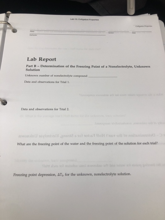 Lab 13 Colligative Properties Lab Report Part B - | Chegg.com