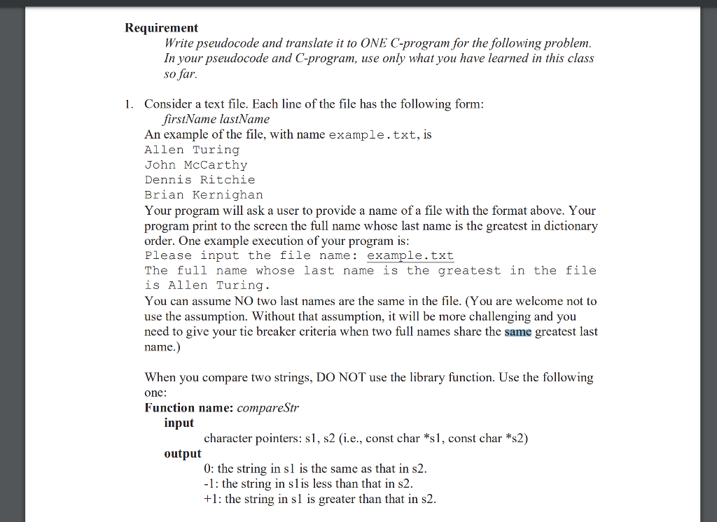 Solved Requirement Write pseudocode and translate it to ONE | Chegg.com