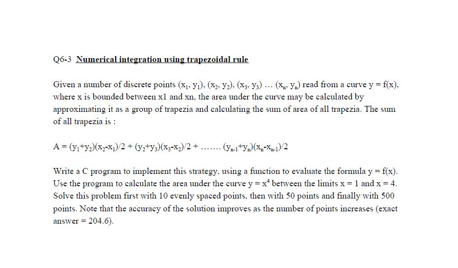 Solved Q6-3 Numerical integration using trapezoidal rule | Chegg.com