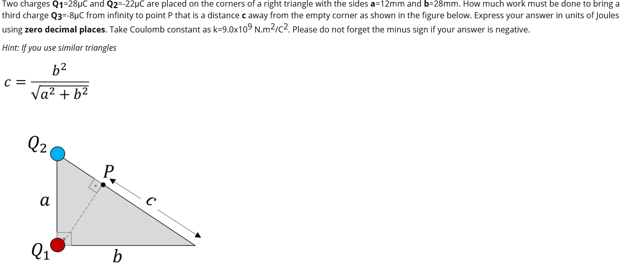 Solved Two charges Q1=28uC and Q2=-22C are placed on the | Chegg.com