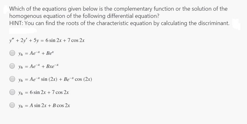 Solved Which of the equations given below is the | Chegg.com