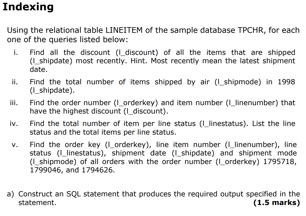 Solved Using the relational table LINEITEM of the sample | Chegg.com