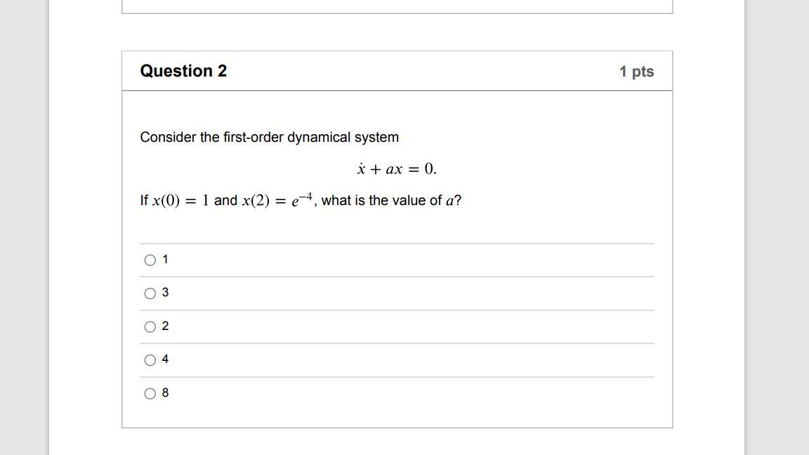 Solved Question 2 Consider the first-order dynamical system | Chegg.com