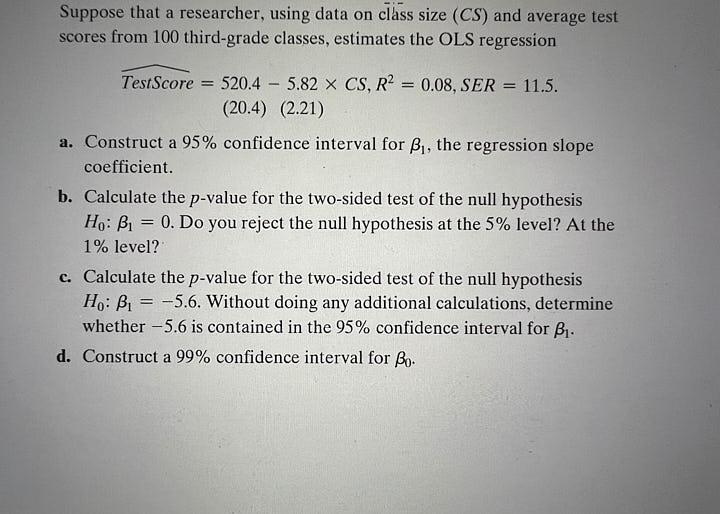 Solved Suppose that a researcher, using data on class size | Chegg.com