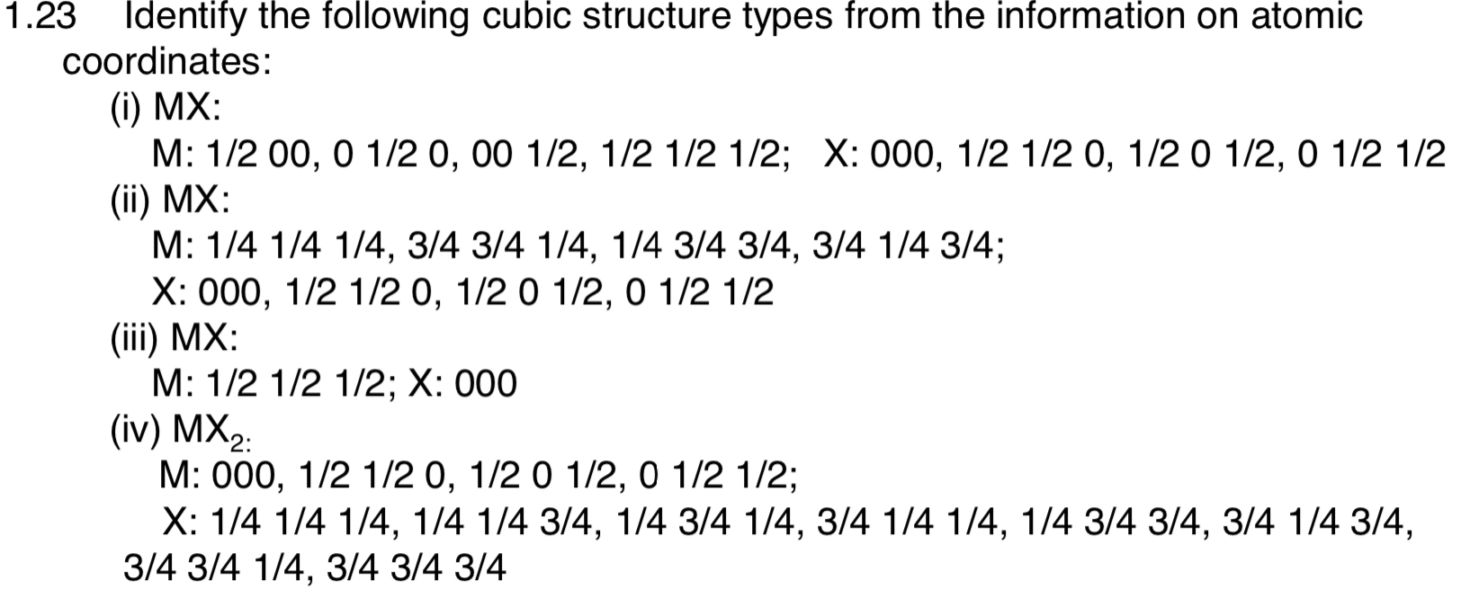 Solved 1.23 Identify the following cubic structure types | Chegg.com