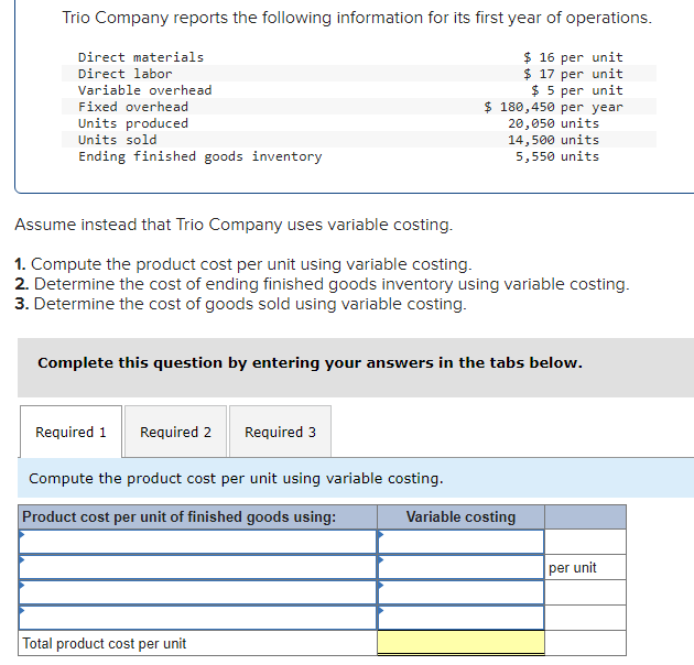 Solved Trio Company reports the following information for | Chegg.com