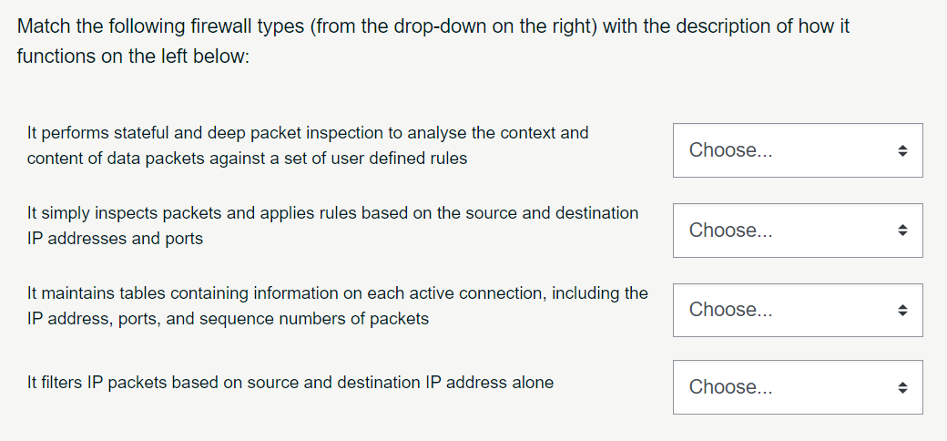 Solved Match the following firewall types (from the | Chegg.com