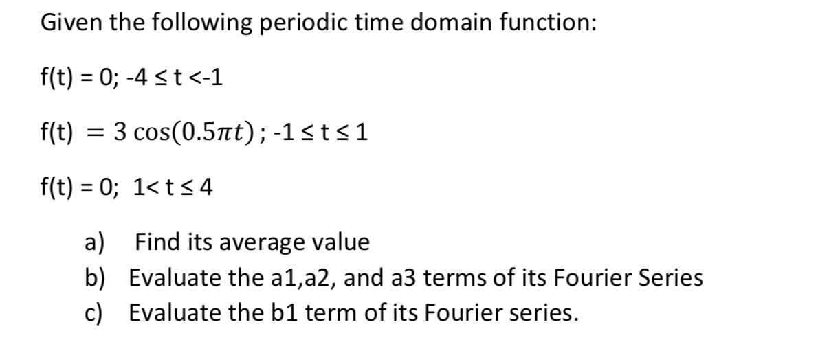 Solved Given the following periodic time domain function: | Chegg.com