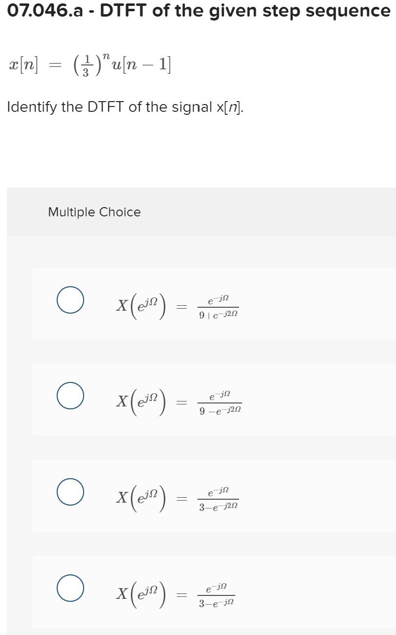 Solved 07.046.a - DTFT of the given step sequence x[n] | Chegg.com