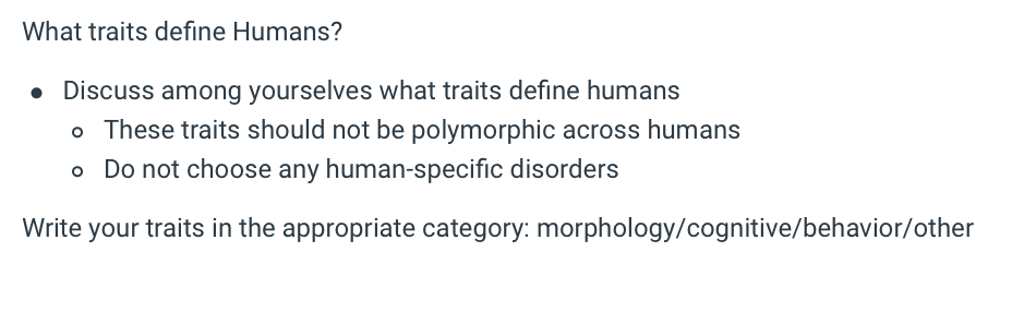 Solved What traits define Humans? - Discuss among yourselves | Chegg.com