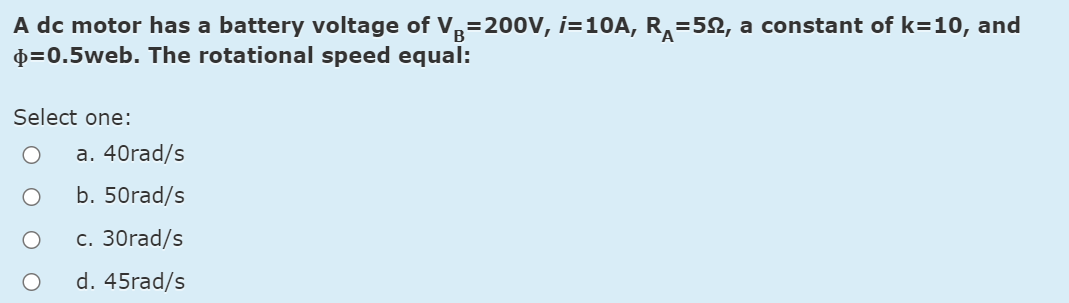 Solved A dc machine has a constant of k=10, $=0.3web, | Chegg.com
