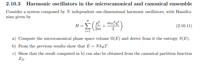 Solved 2.10.3 Harmonic oscillators in the microcanonical and | Chegg.com