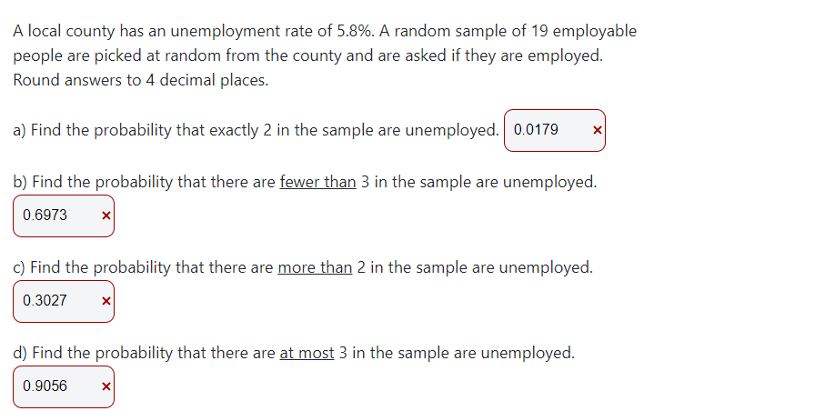 Solved A local county has an unemployment rate of 5.8%. A | Chegg.com