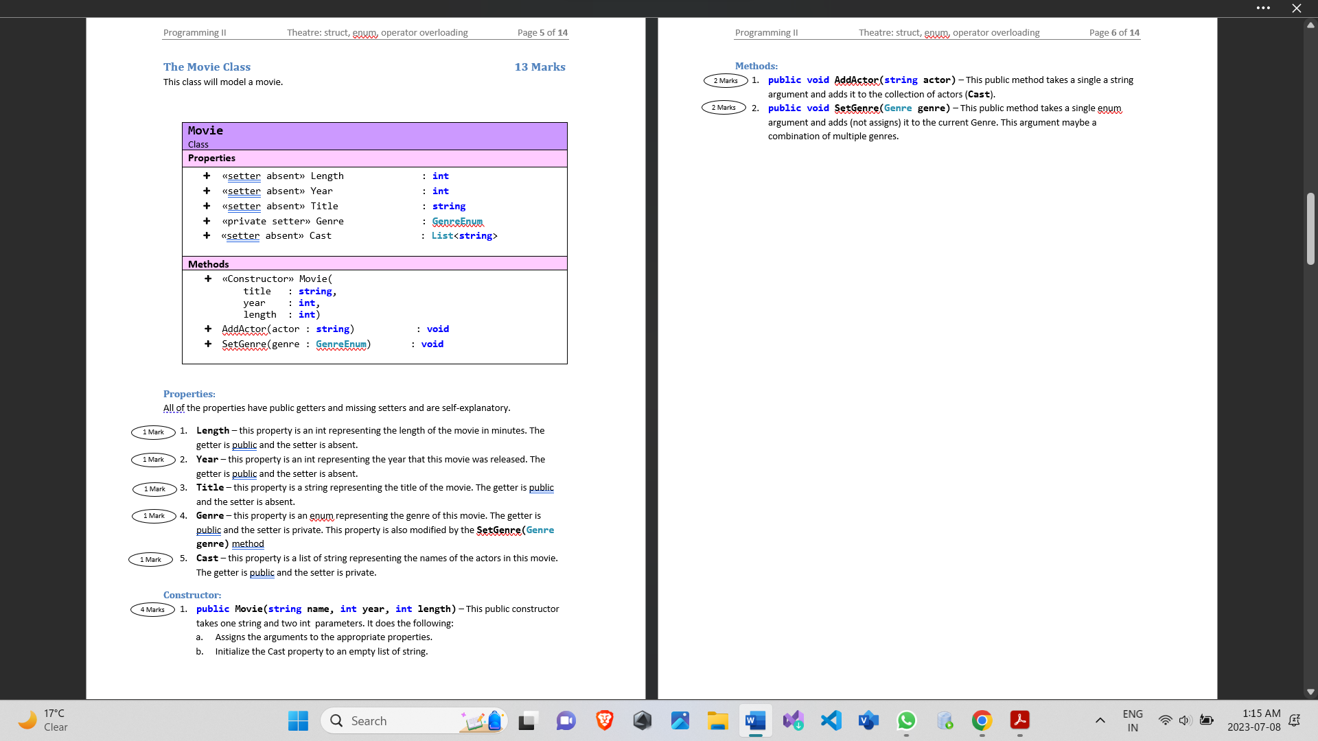 Solved The DavEnum Enum 2 Marks This type represents the | Chegg.com