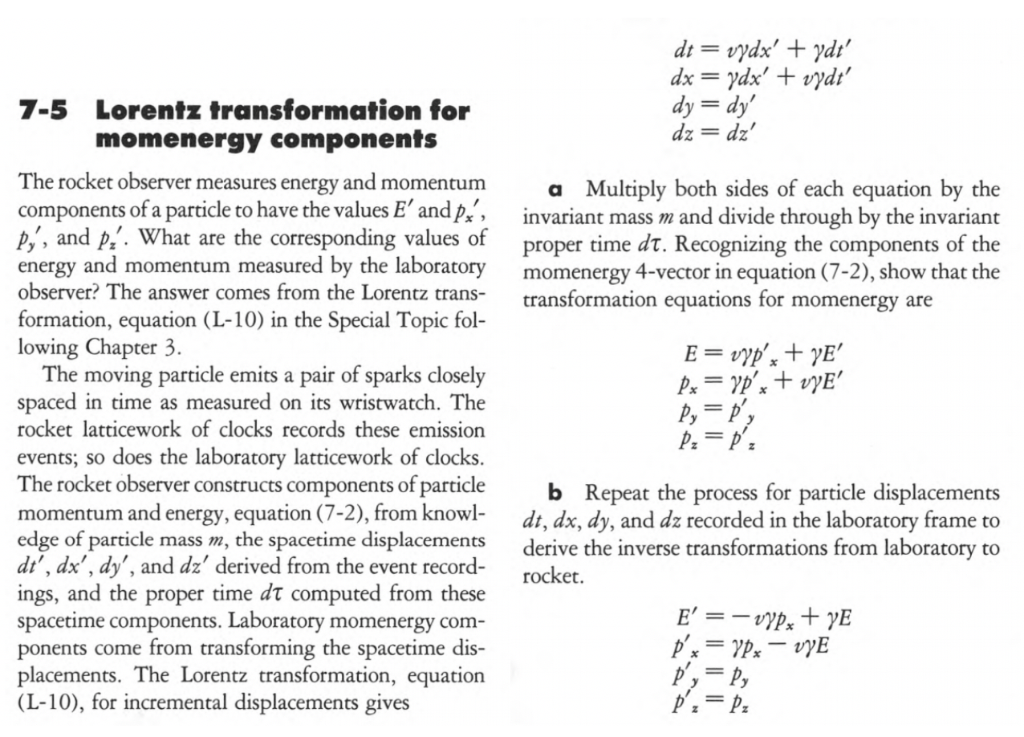 Solved Lorentz transformation for momenergy components 7-5 | Chegg.com