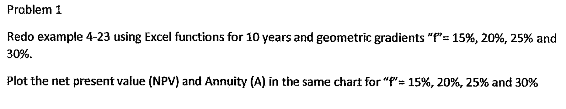 Problem 1 Redo example 4-23 using Excel functions for | Chegg.com