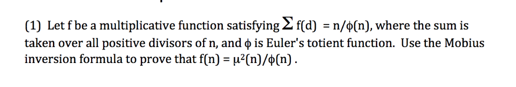 Solved (1) Let f be a multiplicative function satisfying Σ | Chegg.com