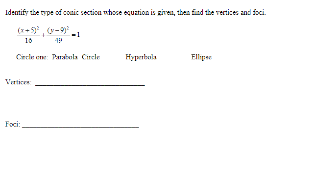 Solved Identify the type of conic section whose equation is | Chegg.com