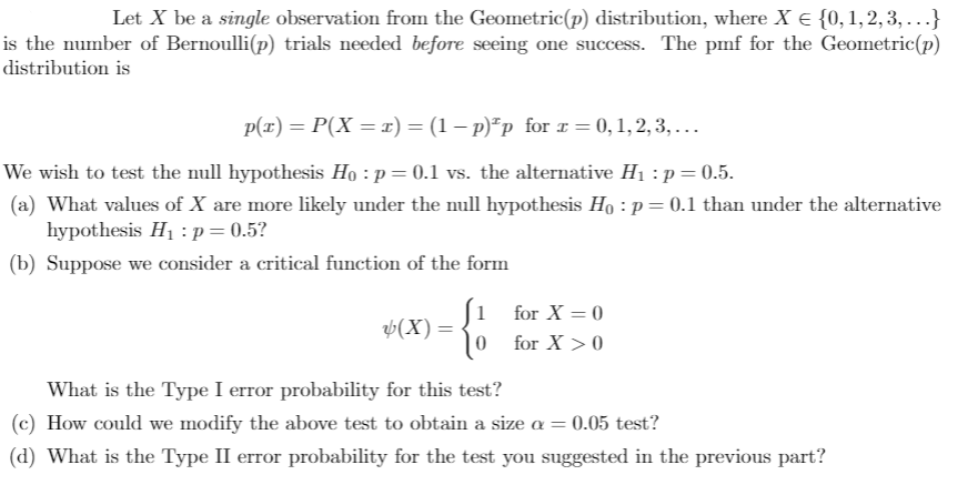 Solved Let X be a single observation from the Geometric(p) | Chegg.com