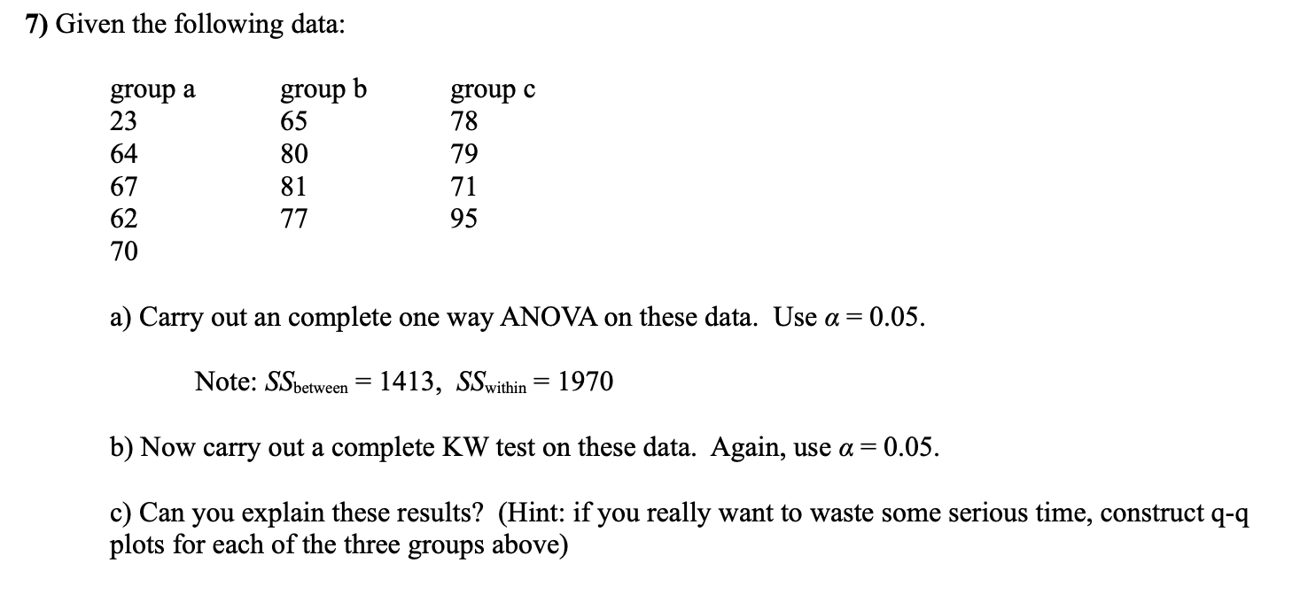 Solved 7) Given the following data: a) Carry out an complete | Chegg.com